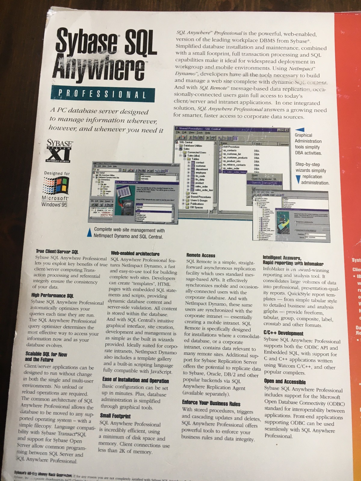 Sybase SQL Anywhere Professional PC Database Server | eBay