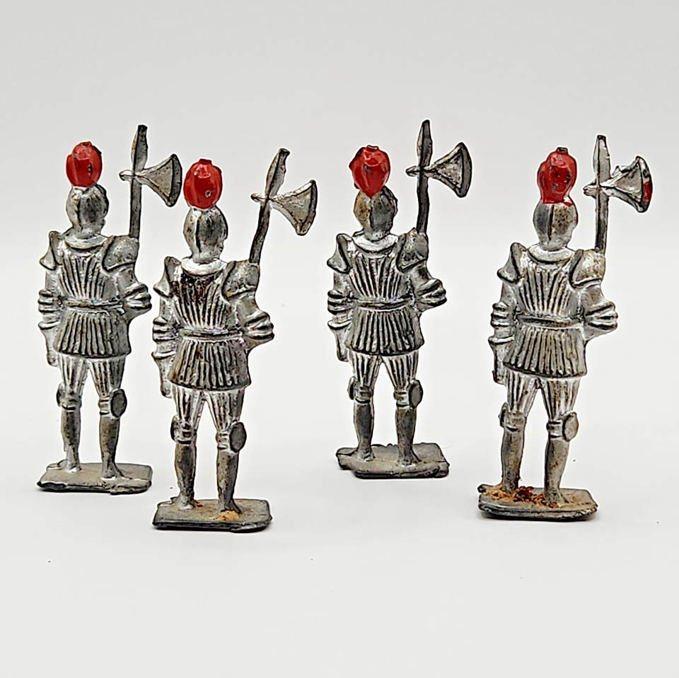 4 Medieval Lead Knights England Holding Pole Axes Early 20th Cen Hole ...
