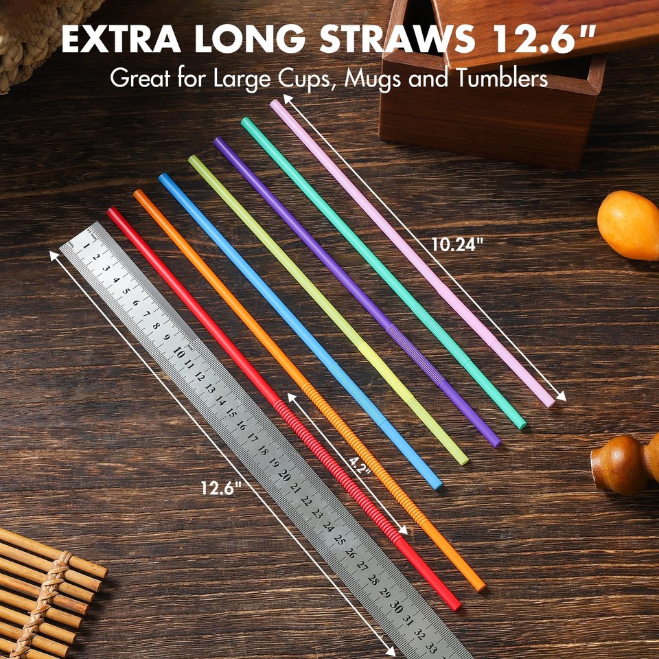 100 Pack 10.24" High Extra Long Flexible Plastic Straws Disposable ...