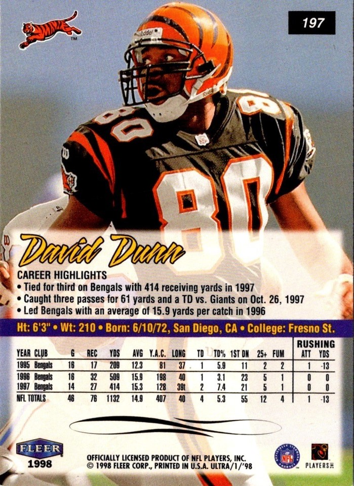 1998 Ultra David Dunn #197 Cincinnati Bengals Football Card | eBay