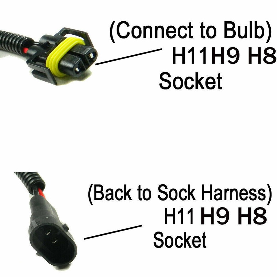 2x H11 H8 H9 Extension Wiring Harness Sockets Adapter Connector For ...