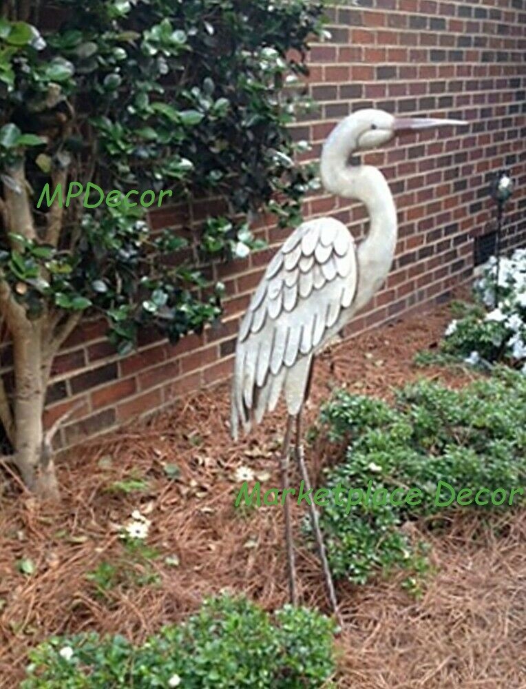 Egret Garden Pond Statue Metal Coastal Bird Sculpture Crane Heron 40"H ...
