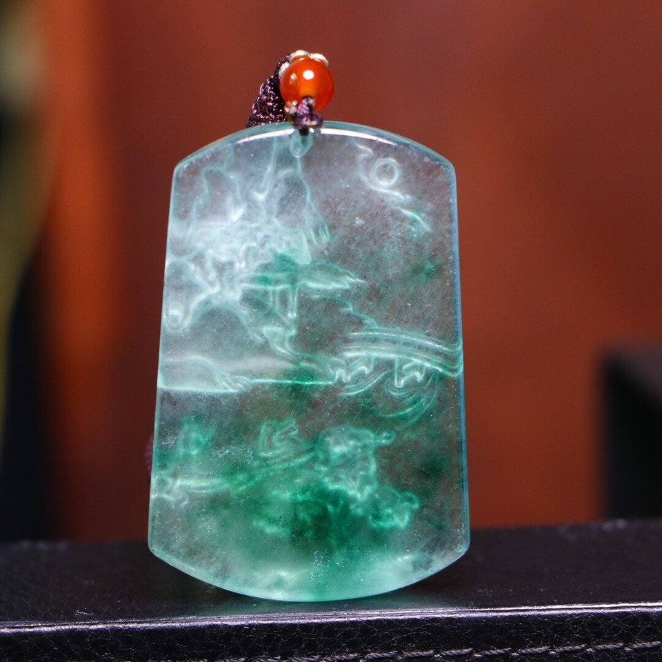 Perfect High Ice Chinese Jadeite Jade Precision Carvied Landscape ...