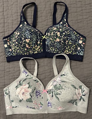 Cacique Women Bra 42C White Lace Lightly Lined No Wire Wireless Floral ...