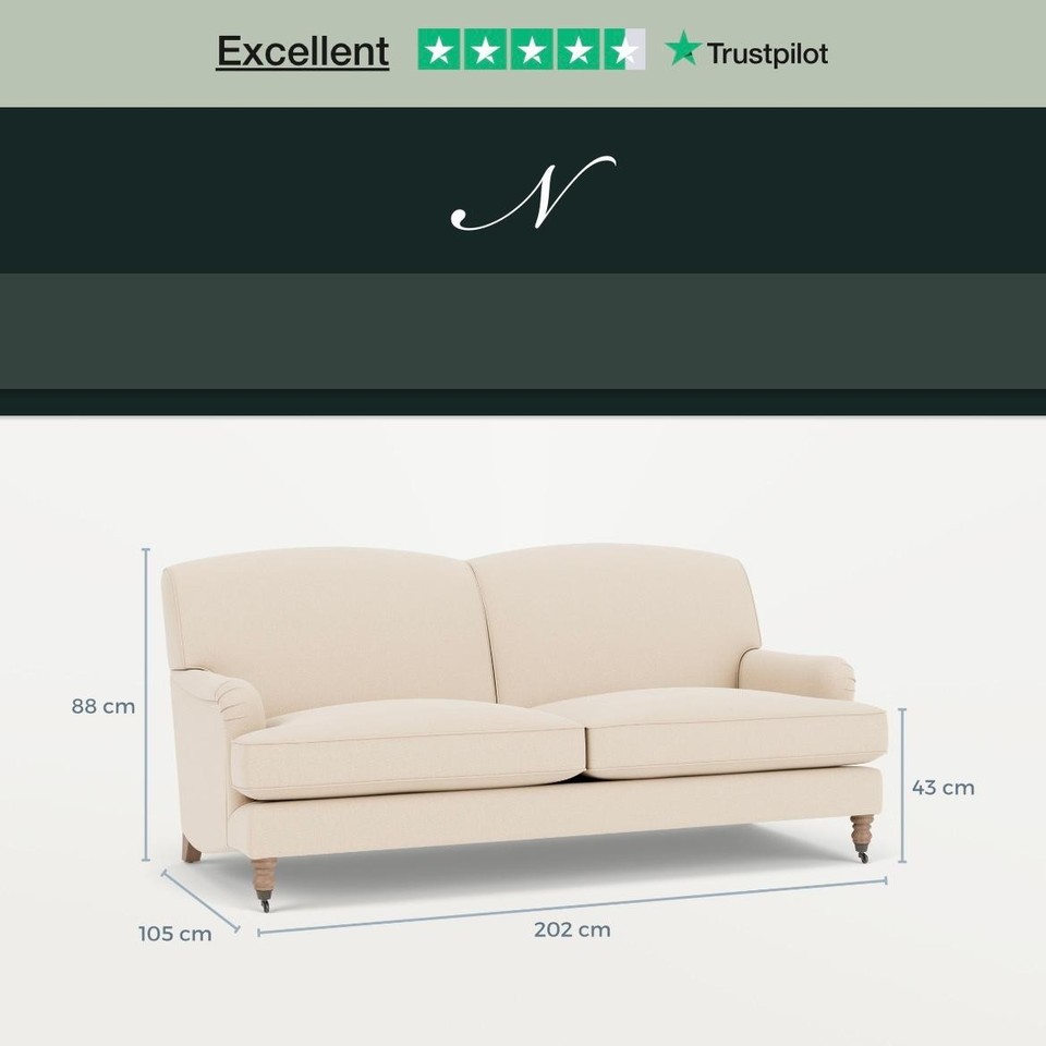 Neptune Olivia 3 Seater Sofa. Archie Night Sky Linen. Charcoal Grey | eBay UK