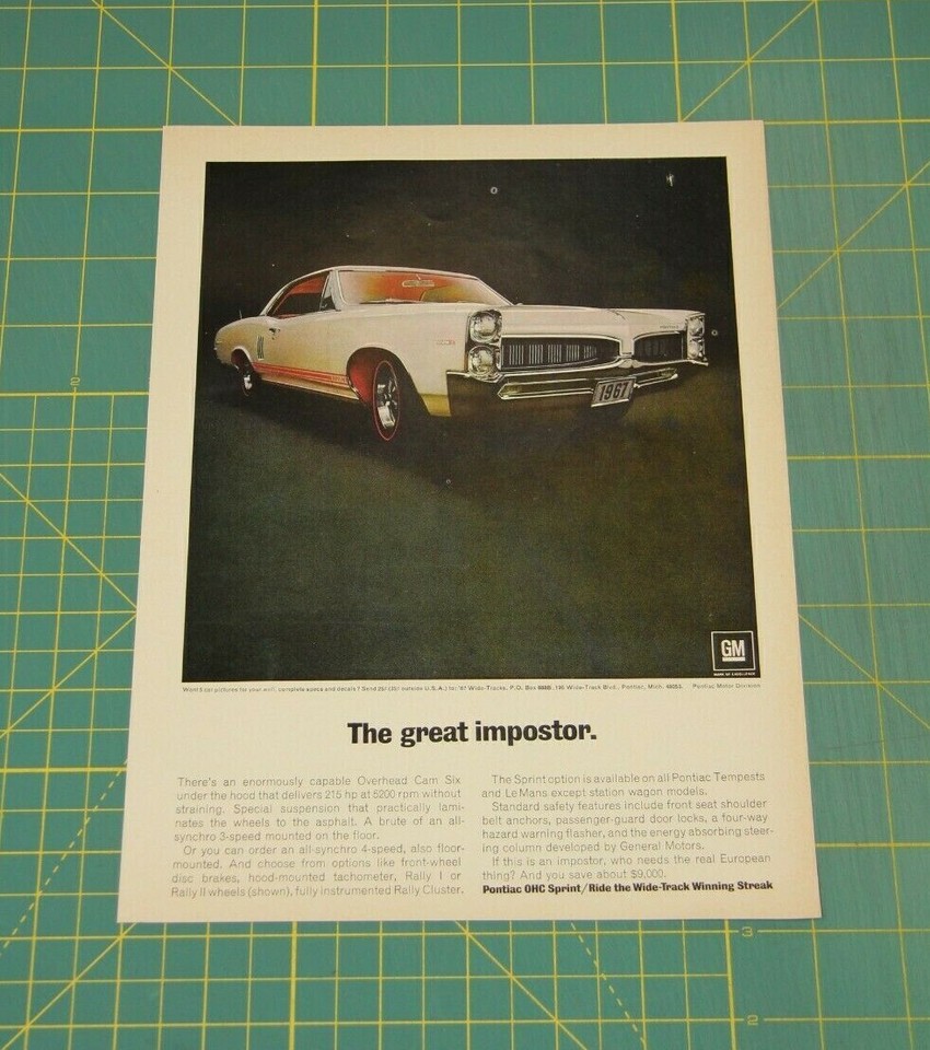 1967 Pontiac Sprint Tempest LeMans OHC Six Vintage Magazine Ad Wide ...
