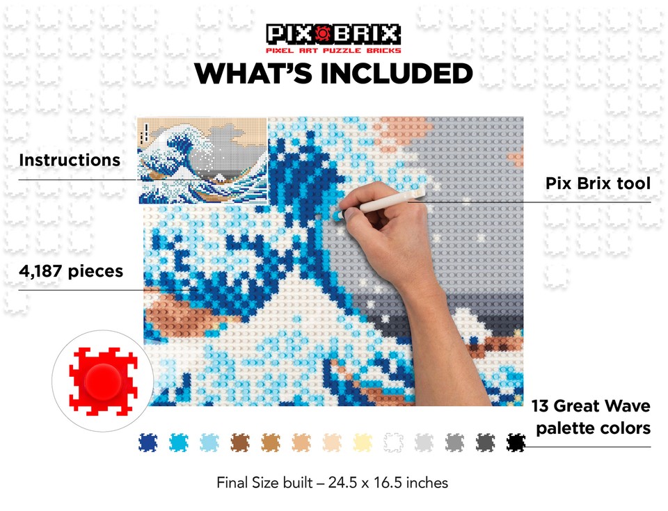 Pix Brix Pixel Art Puzzle Bricks - The Great Wave Off Kanagawa Pixel ...