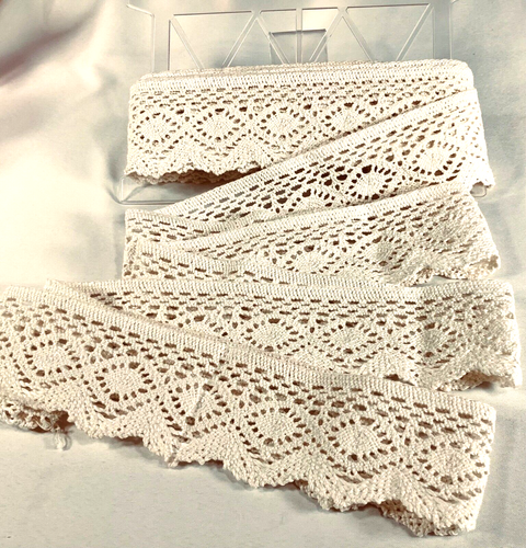 Vintage German Lace Crocheted 100% Cotton Real Bobbin Ivory 3” W x 7.5 ...