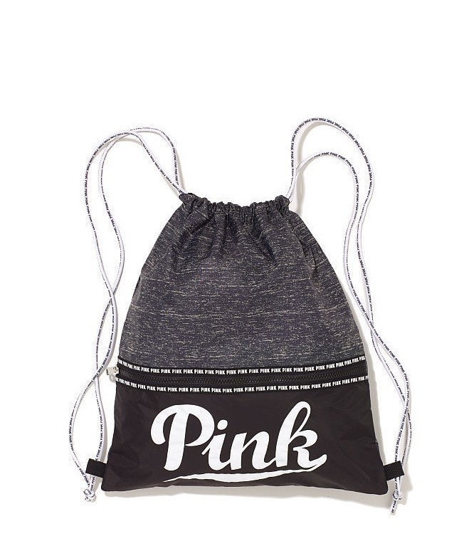 Victoria's Secret Pink GREY MARL Drawstring Backpack Bag Tote Duffle ...
