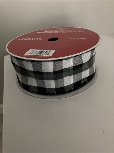 Buffalo Plaid Wired Ribbon Gingham Black & White Jumbo Spool 75 Feet 2. ...