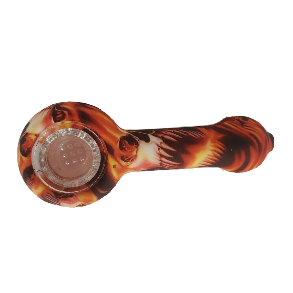 Skulls from Hell Unbreakable Silicone Pipe, Tobacco, 9 Hole Glass Bowl ...