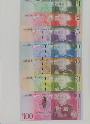 TONGA: Complete Banknotes Set 7 Notes from 1 -100 Pa'anga ND 2009 P 37 ...