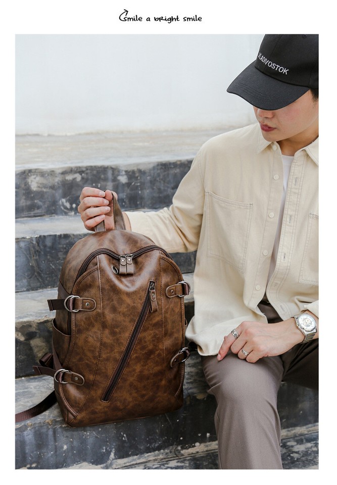 Waterproof Leather Backpack Men Travel Hiking Laptop School Bag | eBay