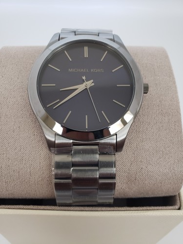 Michael Kors Men's Slim Runway Blue Dial Gunmetal Plated Watch NIB ...