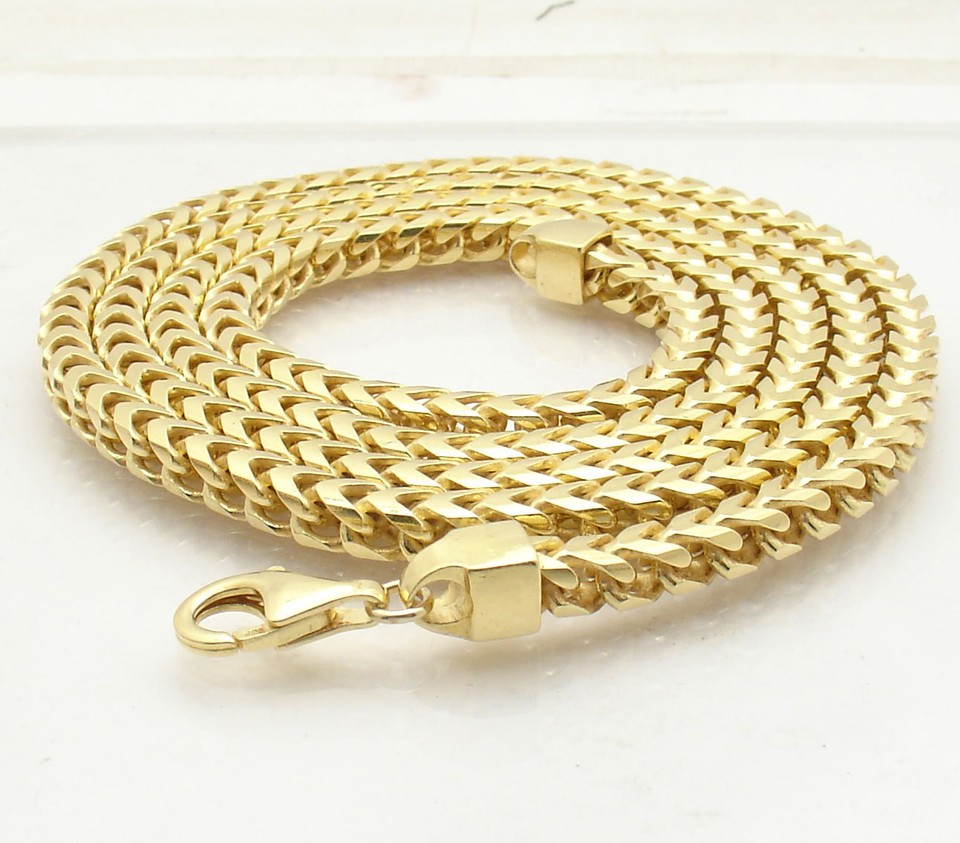 28" 5mm Italian Square Franco Chain Necklace 14K Yellow Gold Plated 925 ...