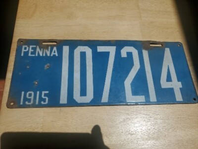 1915 Pennsylvania Penna License Plate 107214 Blue Vintage | eBay