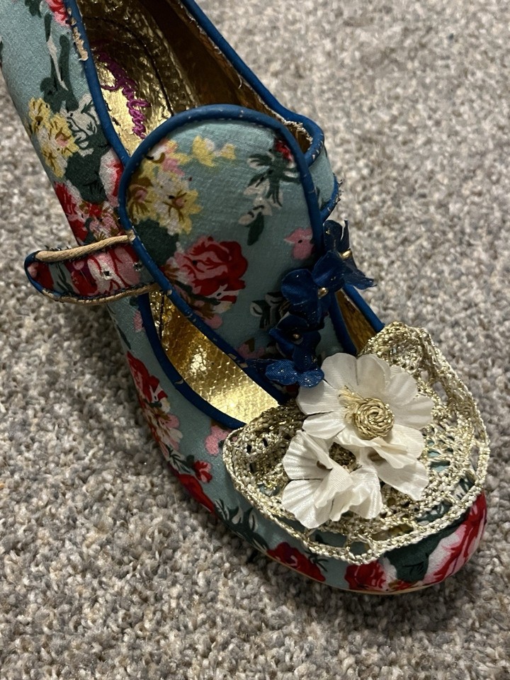 IRREGULAR CHOICE Mutiny Heels, Mary Jane Style, Floral Blue & Gold, Size EUR 41 | eBay