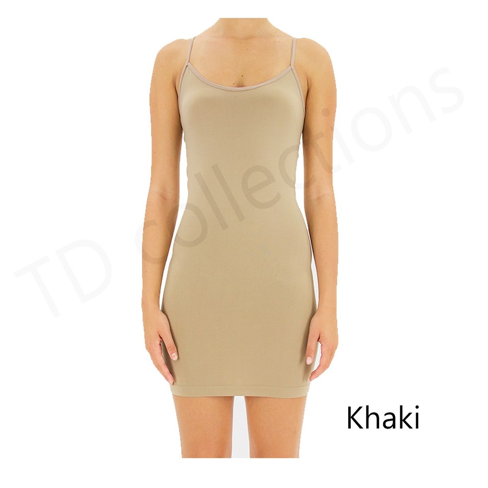 Women's Seamless Extra Long Tunic Mini Dress Camisole Spaghetti ...