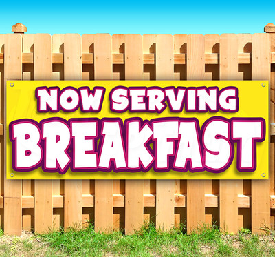 NOW SERVING BREAKFAST Advertising Vinyl Banner Flag Sign CARNIVAL FAIR ...