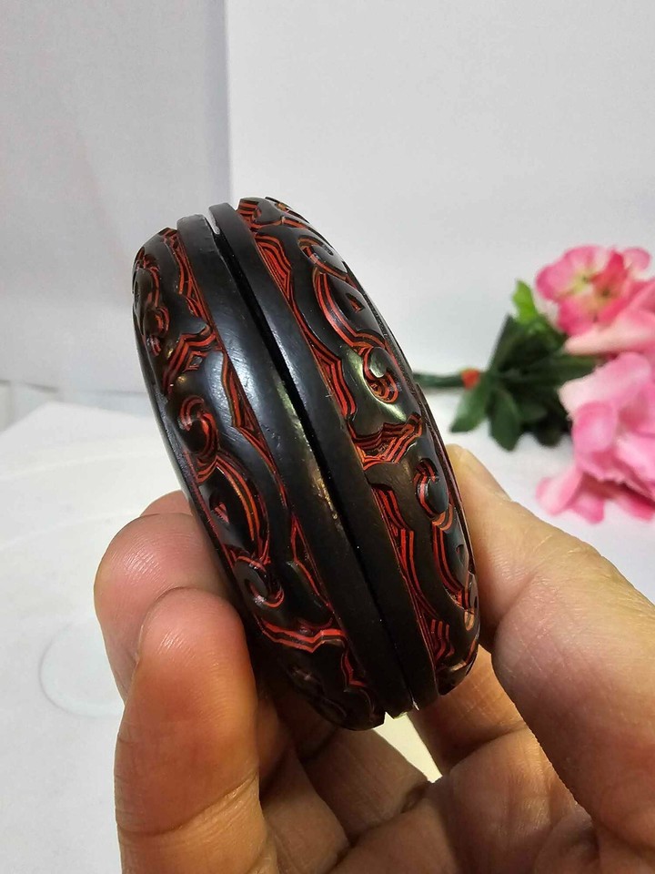 Vtg Guri Tixi Round Box Cinnabar Black & Red- B3 | eBay