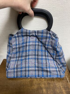 VINTAGE BERMUDA Bag PURSE Wooden Handle PLAID BLUE | eBay