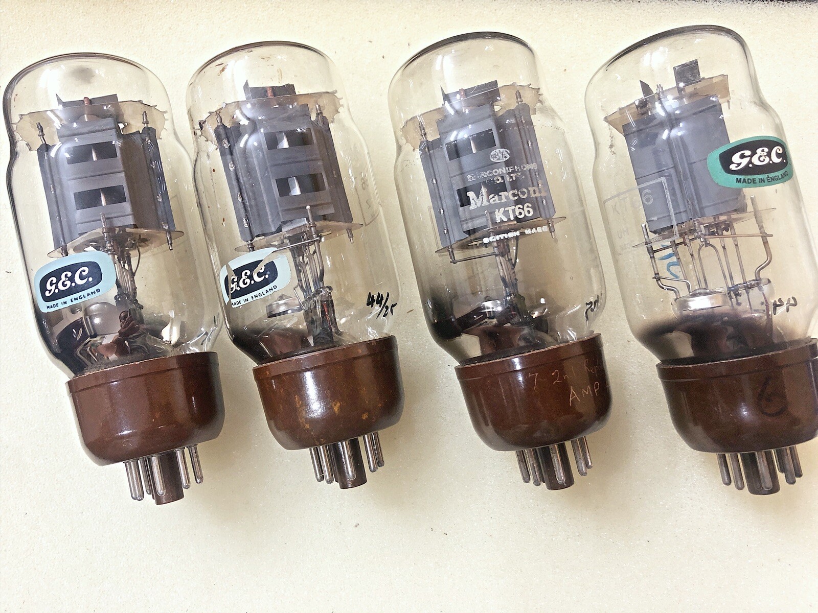 GEC Marconi KT66 6L6 Clear Glass Brown Base Grey Plate Cup Getter ...