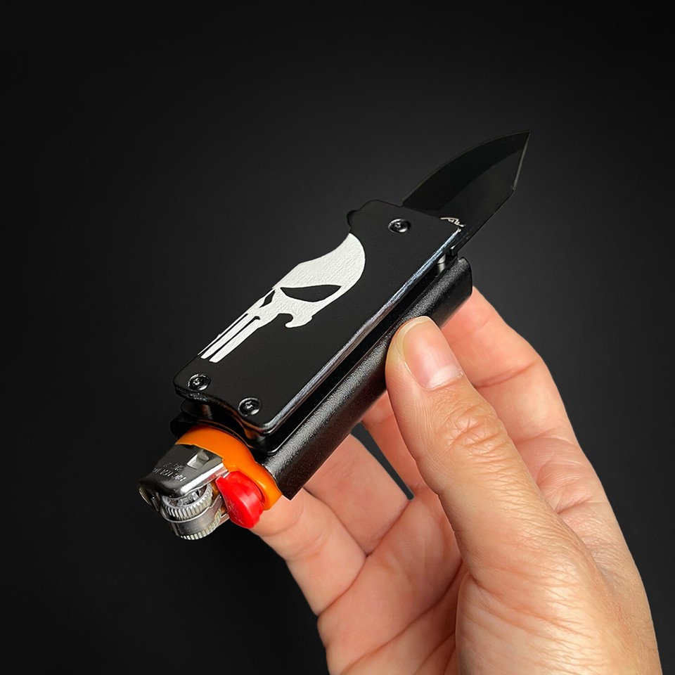 Lighter Holder w/Folding Pocket Knife for BIC Lighter Only Lighter Not ...