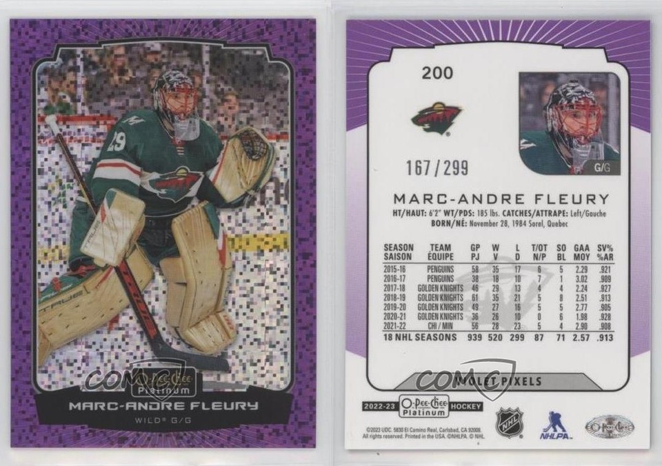 2022-23 O-Pee-Chee Platinum Violet Pixels 167/299 Marc-Andre Fleury ...