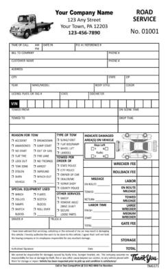 Towing Road Service Forms / 2 or 3 Part Carbonless / 5.5 x 8.5 / TMG171 ...