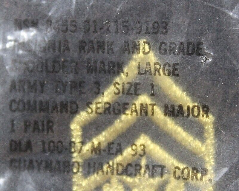US Army Command Sergeant Major CSM Large Soft Shoulder Boards Rank ...
