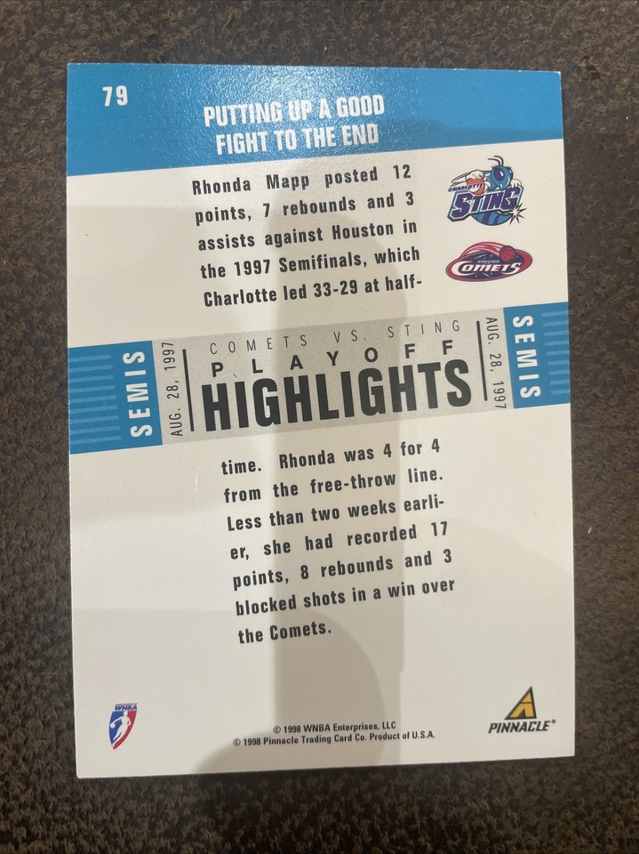 1998 Pinnacle WNBA #79 Rhonda Mapp Basketball Card! | eBay