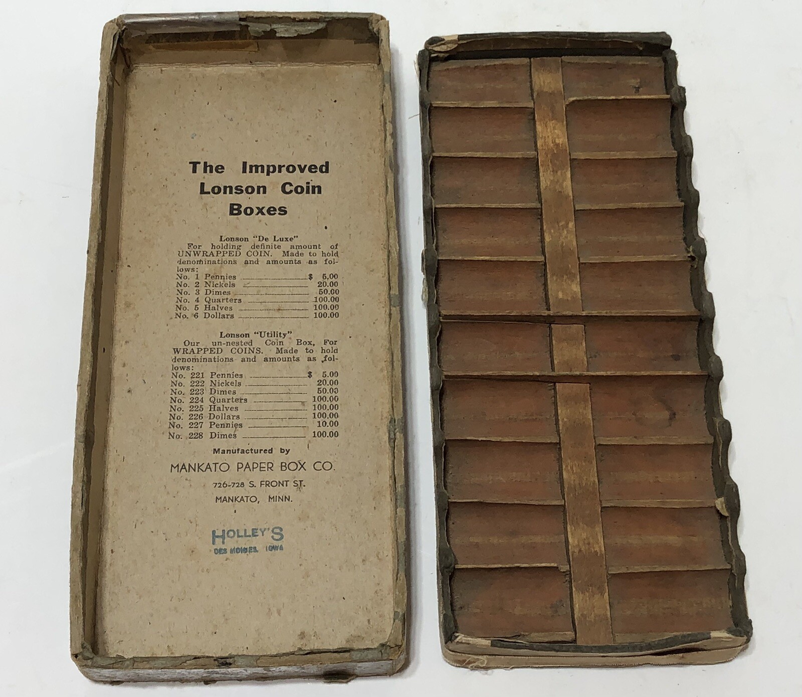 Antique 1917 - Lonson Coin Box / Bank Tray for holding $5 of Wheat ...