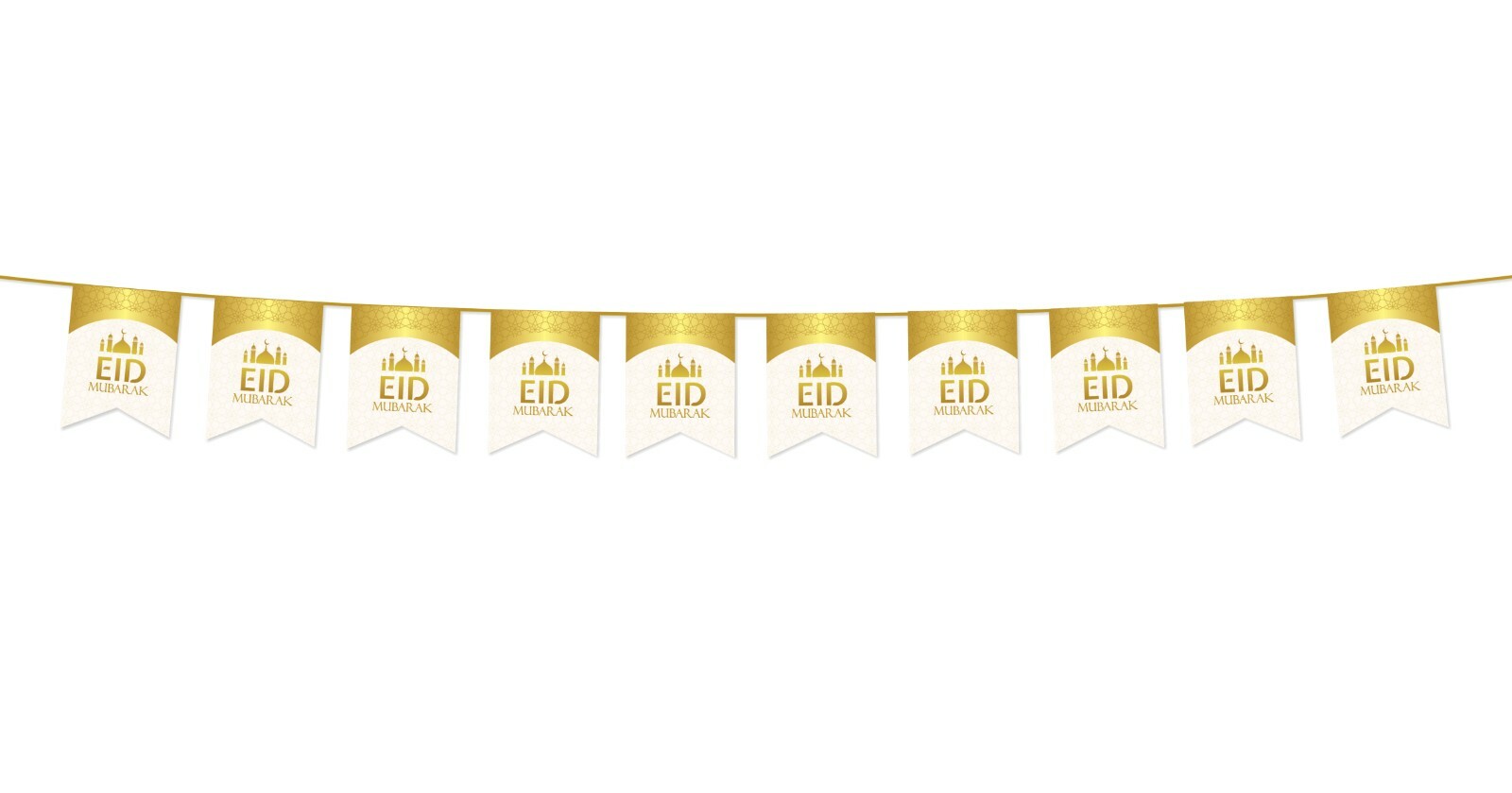 Happy Eid Mubarak Bunting Party Flags - White & Gold - Geometric ...