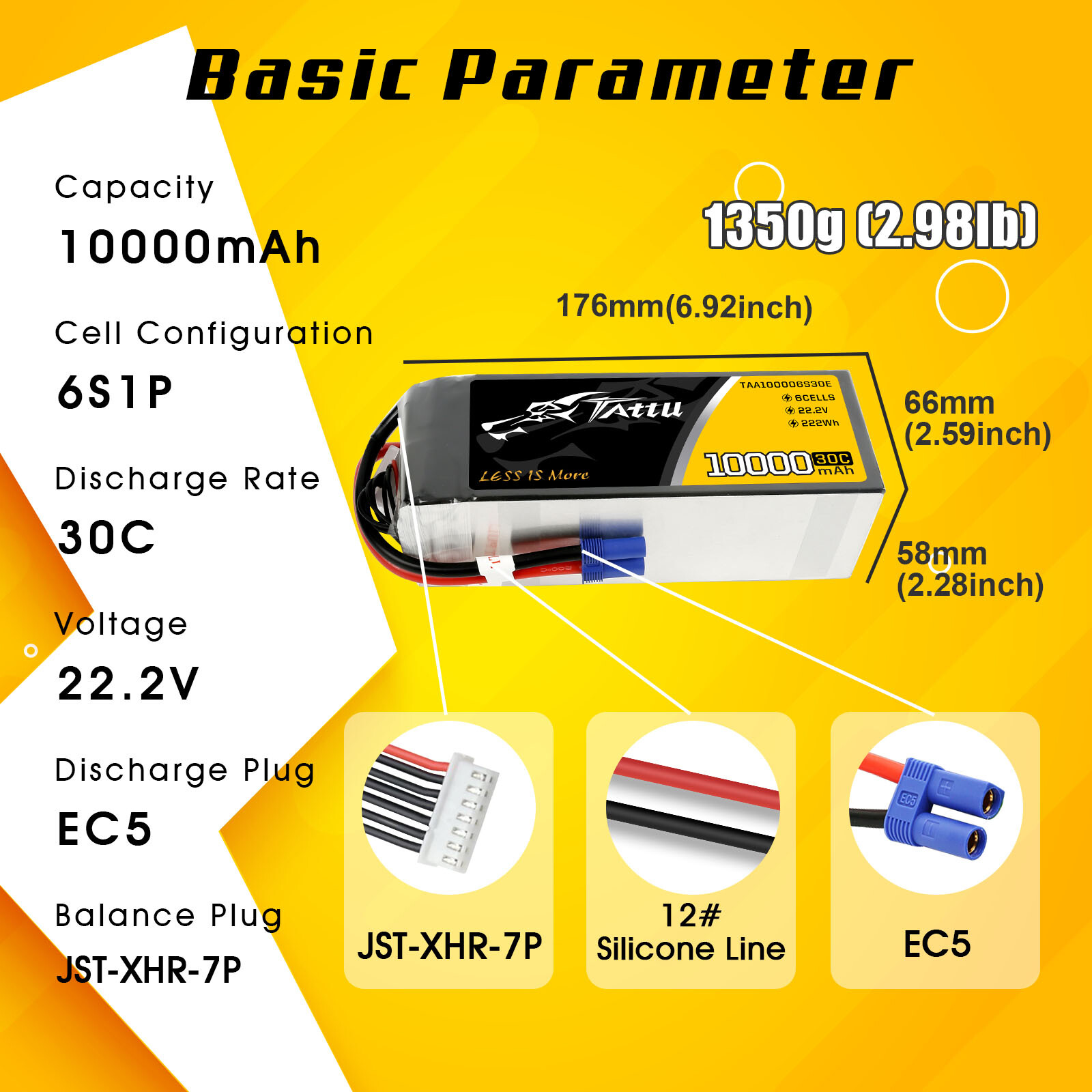 Tattu 10000mAh 30C 22.2V 6S Lipo Battery EC5 Plug For UAV Drone Freefly ...
