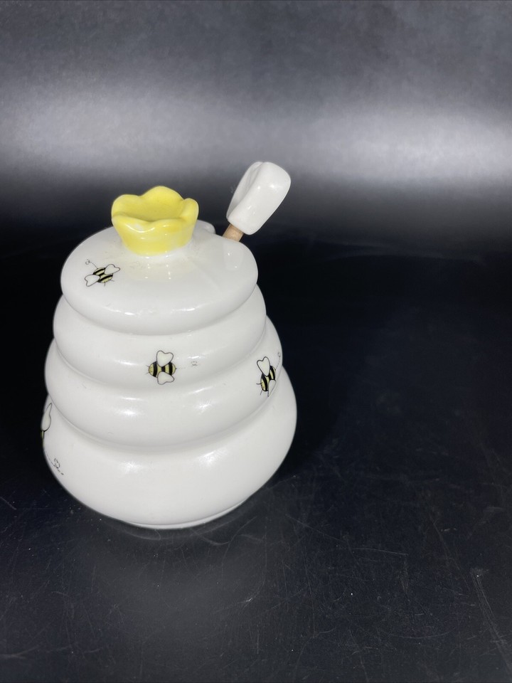 Kate Aspen Ceramic Honey Pot with Wooden Honey Dipper Sweet as Can Bee ...
