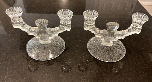 Set of 2 Frost by Paden City - Double Light Etched Candlestick -- 1930 ...