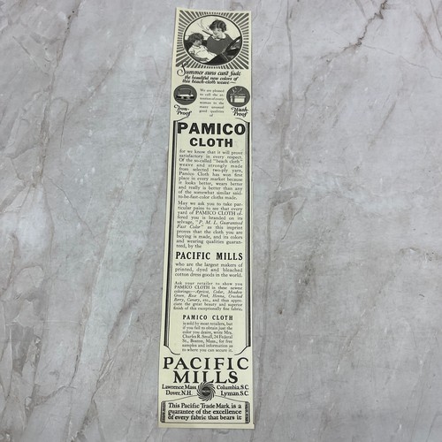 Pamico Cloth Pacific Mills Dover NH Lyman Columbia SC 1924 Magazine Ad ...