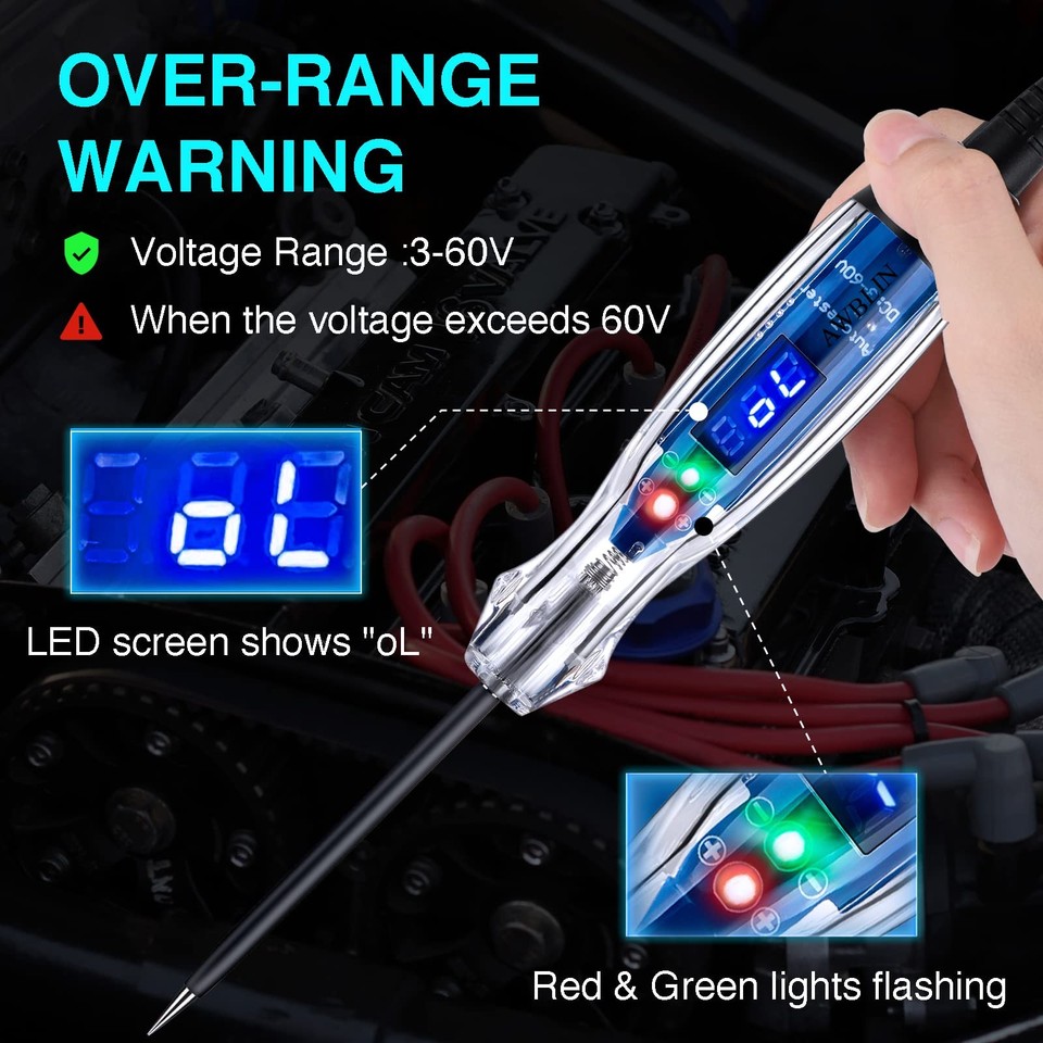 Automotive Test Light 3-60V DC Digital LED Circuit Tester, Heavy Duty ...