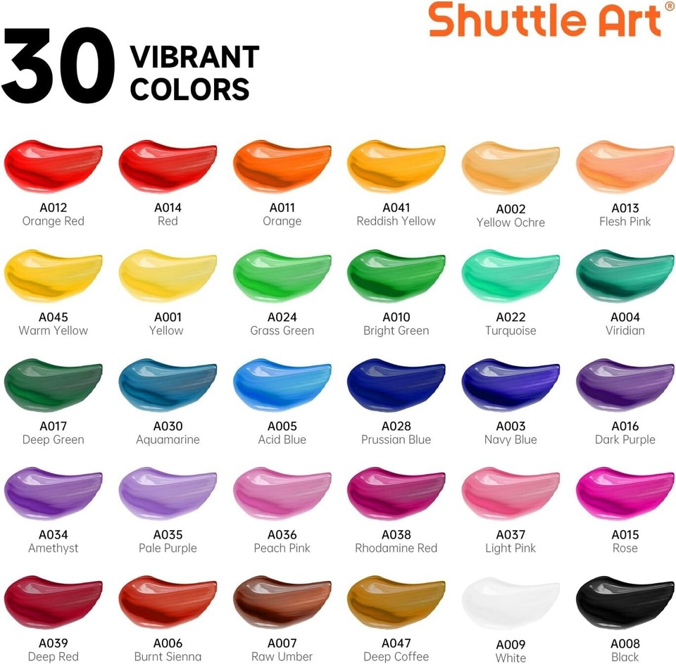 30-Piece Vibrant Acrylic Paint Set with Bonus Brushes - Artist Quality ...
