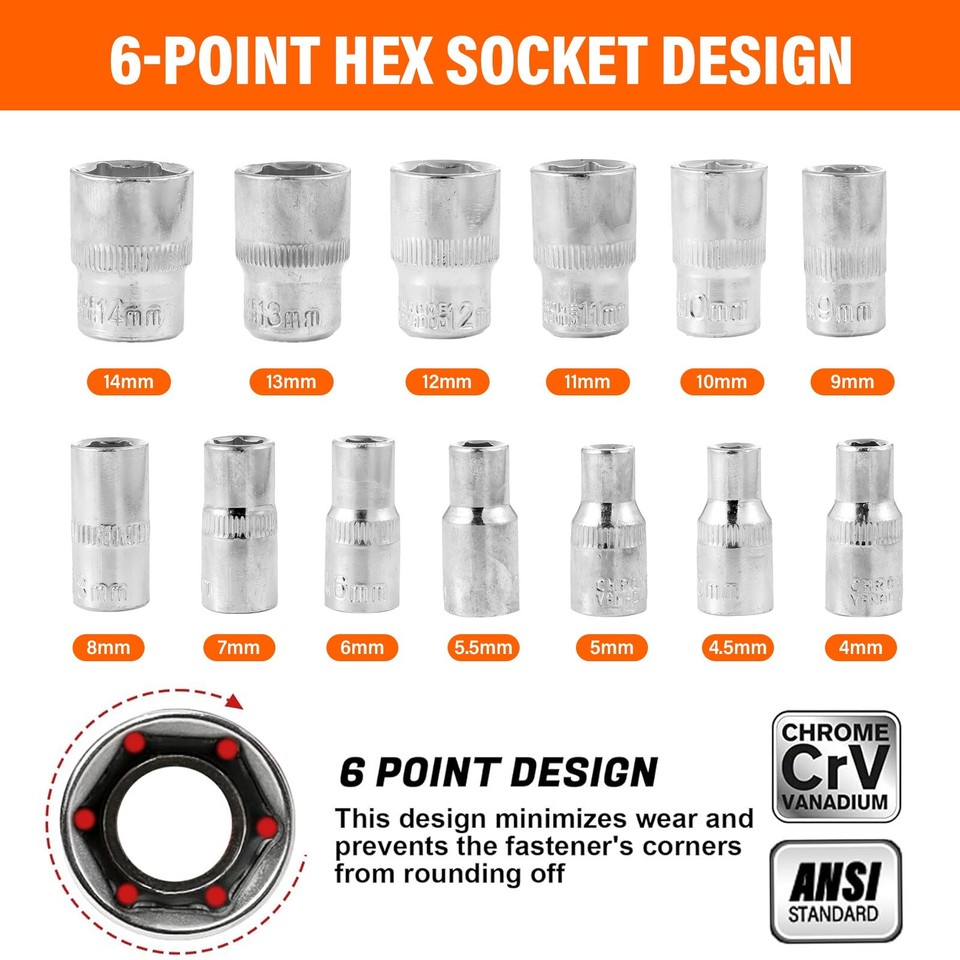 46pcs Metric Socket Set Ratchet Torx.Wrench Kit 1/4" Drive Repair Tool ...