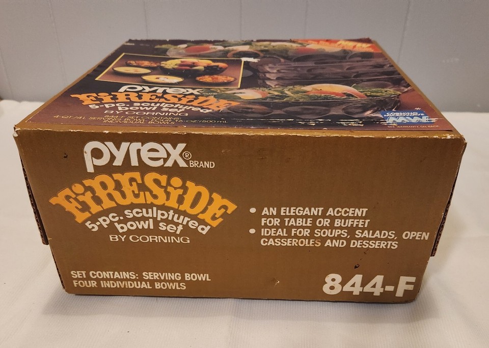 New Never Opened Vintage Pyrex Fireside 5 Piece Sculptured Bowl Set 844 ...