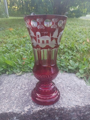 Beautiful Genuine Vintage Bohemian Cut to Clear Ruby Red 10" tall Vase ...