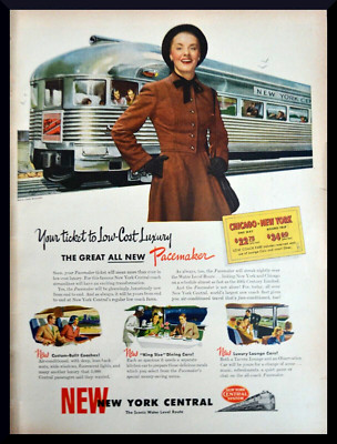 Vintage 1947 New York Central Pacemaker Train Print Ad Ephemera Decor ...