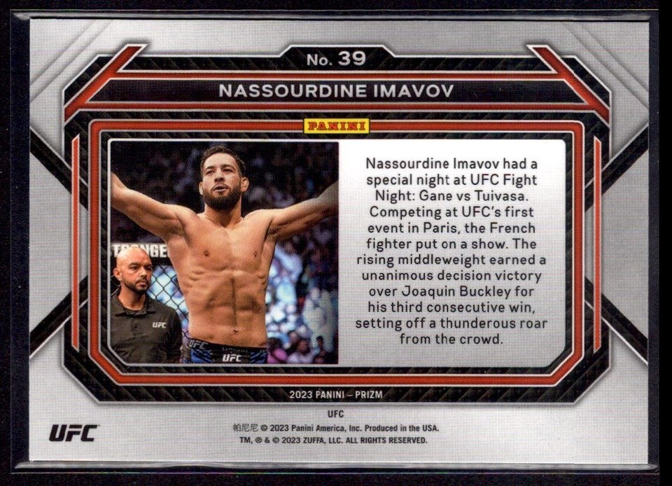 2023 PANINI PRIZM UFC ROOKIE CARD NASSOURDINE IMAVOV RC MIDDLEWEIGHT ...