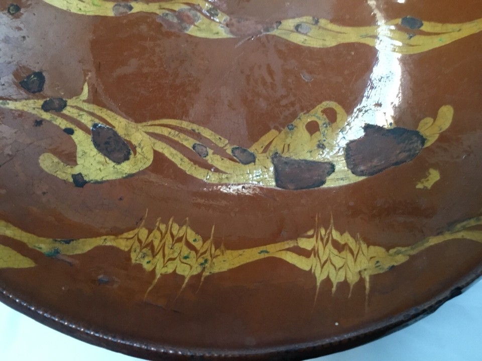 Antique Large Redware Plate, Yellow Slip:19thC | eBay