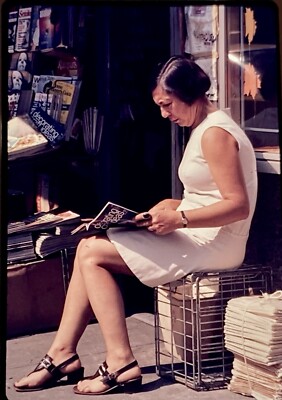 Original Vintage Photo Slide Mature Older Woman at News Stand Skirt ...