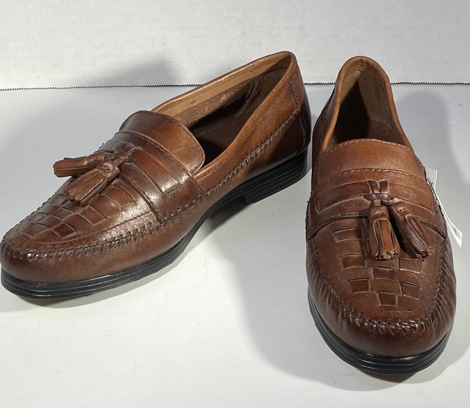 🔥 WOODBRIDGE Woven Leather Brown Loafer Tassels Dress Shoes Men’s Size ...