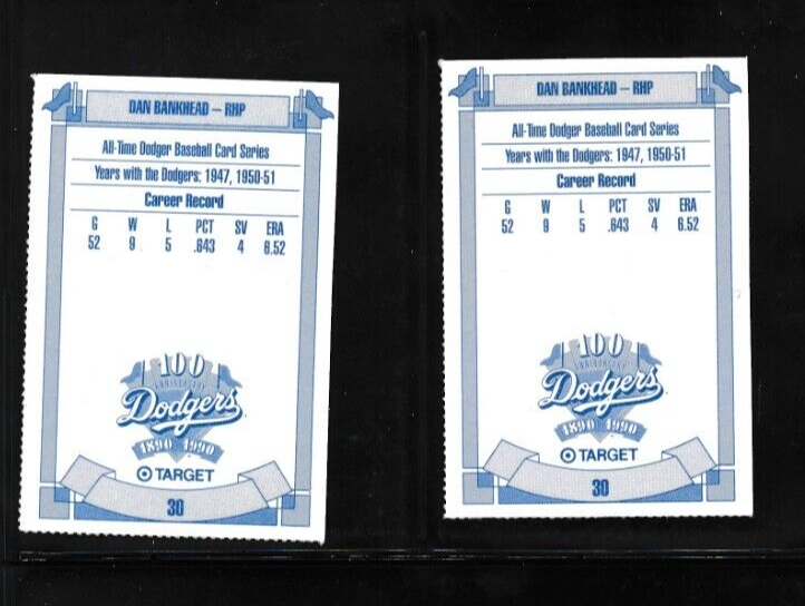 Lot (2) 1990 Target #30 Dan Bankhead Los Angeles Dodgers (BF96) SWSW6 ...