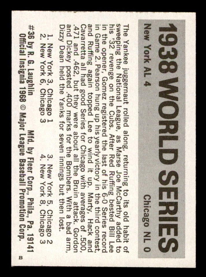 1971 Fleer World Series Baseball #36 1938 Cubs vs. Yankees EX/MT *d2 | eBay