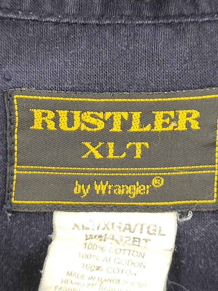 Rustler Vintage Western Shirt Mens XLT Blue Ivory Tribal Pearl Snap ...